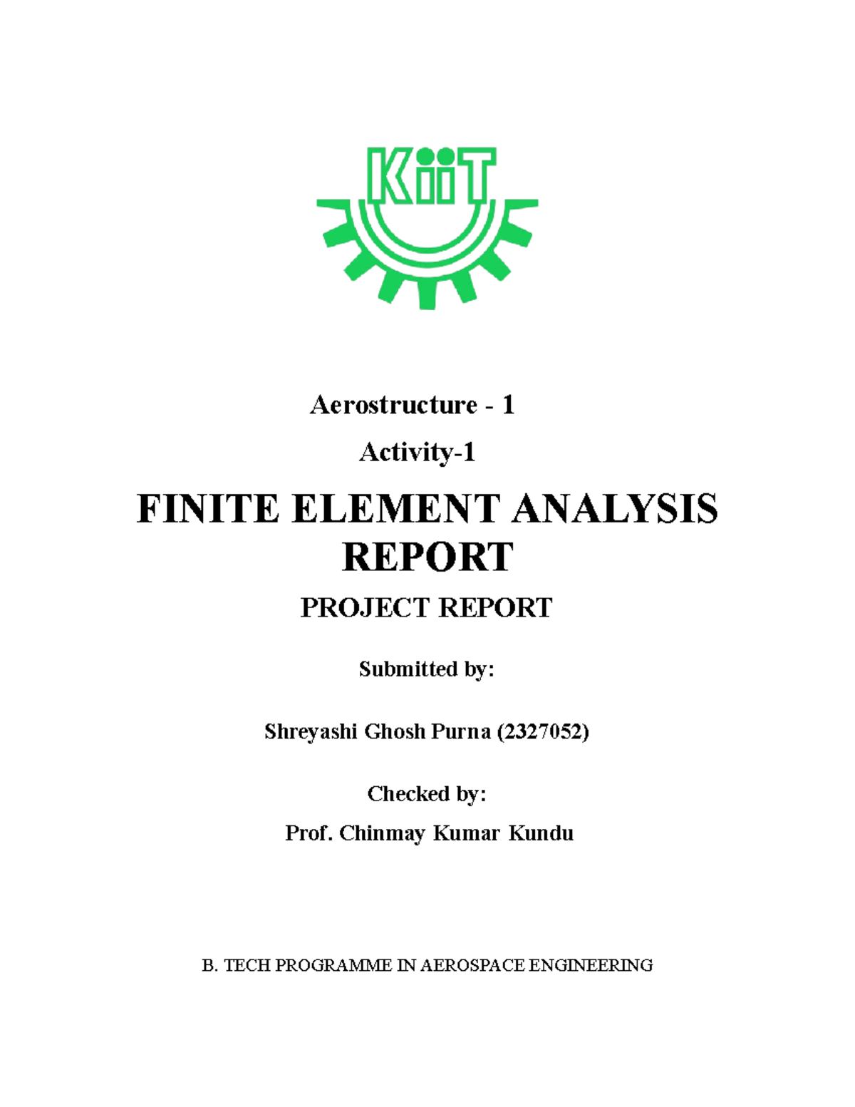 Finite Element Analysis Project - Aerostructure - 1 Activity- FINITE ...