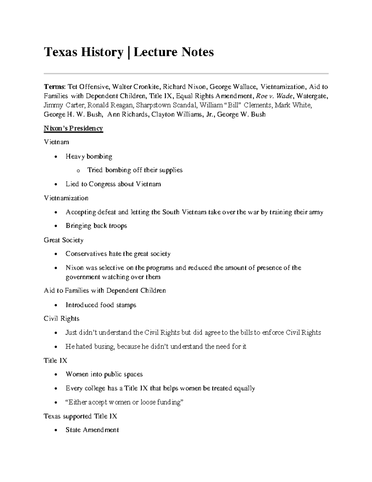 HIST-2301 Notes 24 - Texas History | Lecture Notes Terms: Tet Offensive ...