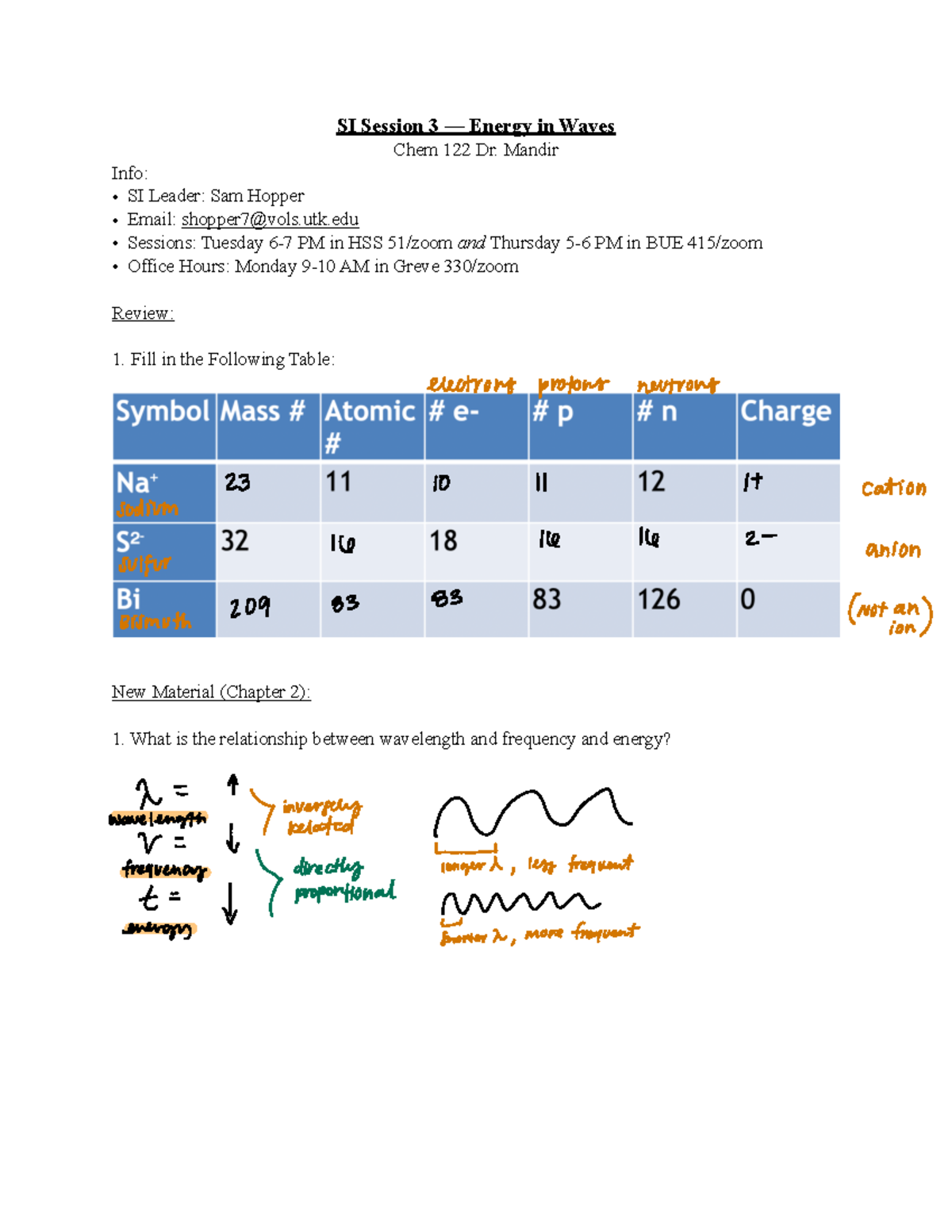 SI Session 3 Dr Mandir - SI Session 3 — Energy in Waves Chem 122 Dr ...