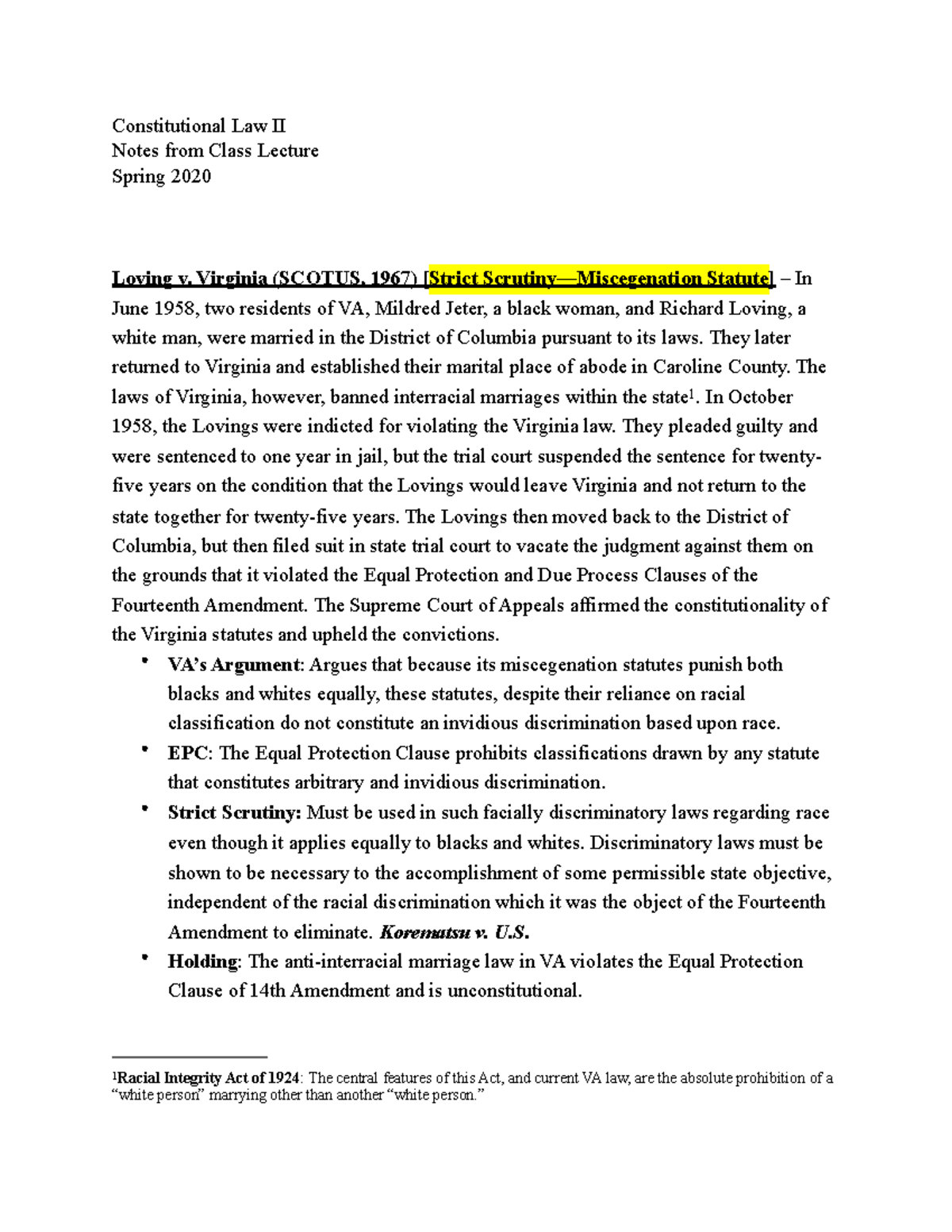 Strict Scrutiny—Miscegenation Statute] - Constitutional Law II Notes ...