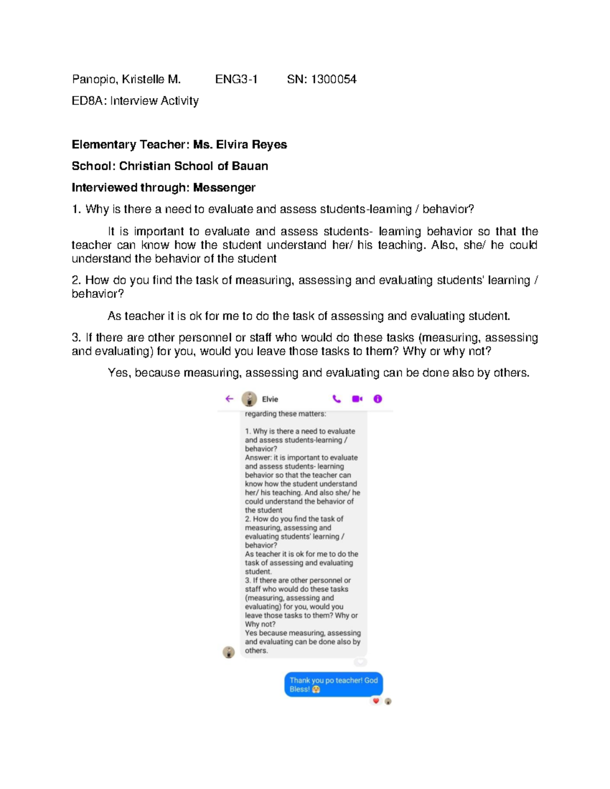 ED8A Interview-Activity Panopio-Kristelle - Panopio, Kristelle M. ENG3 ...