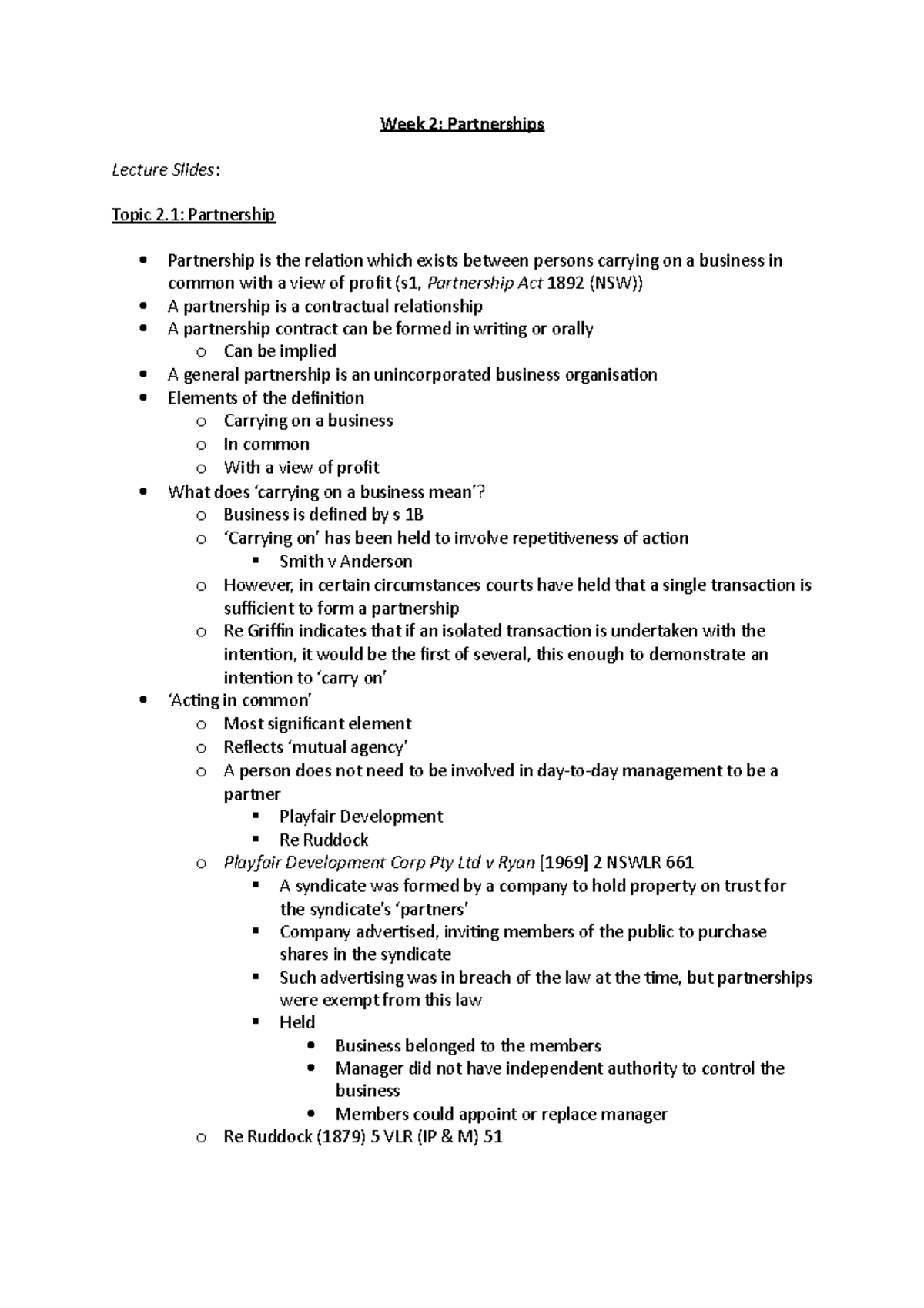 Week 2 Lecture/Reading Notes - Week 2: Partnerships Lecture Slides ...