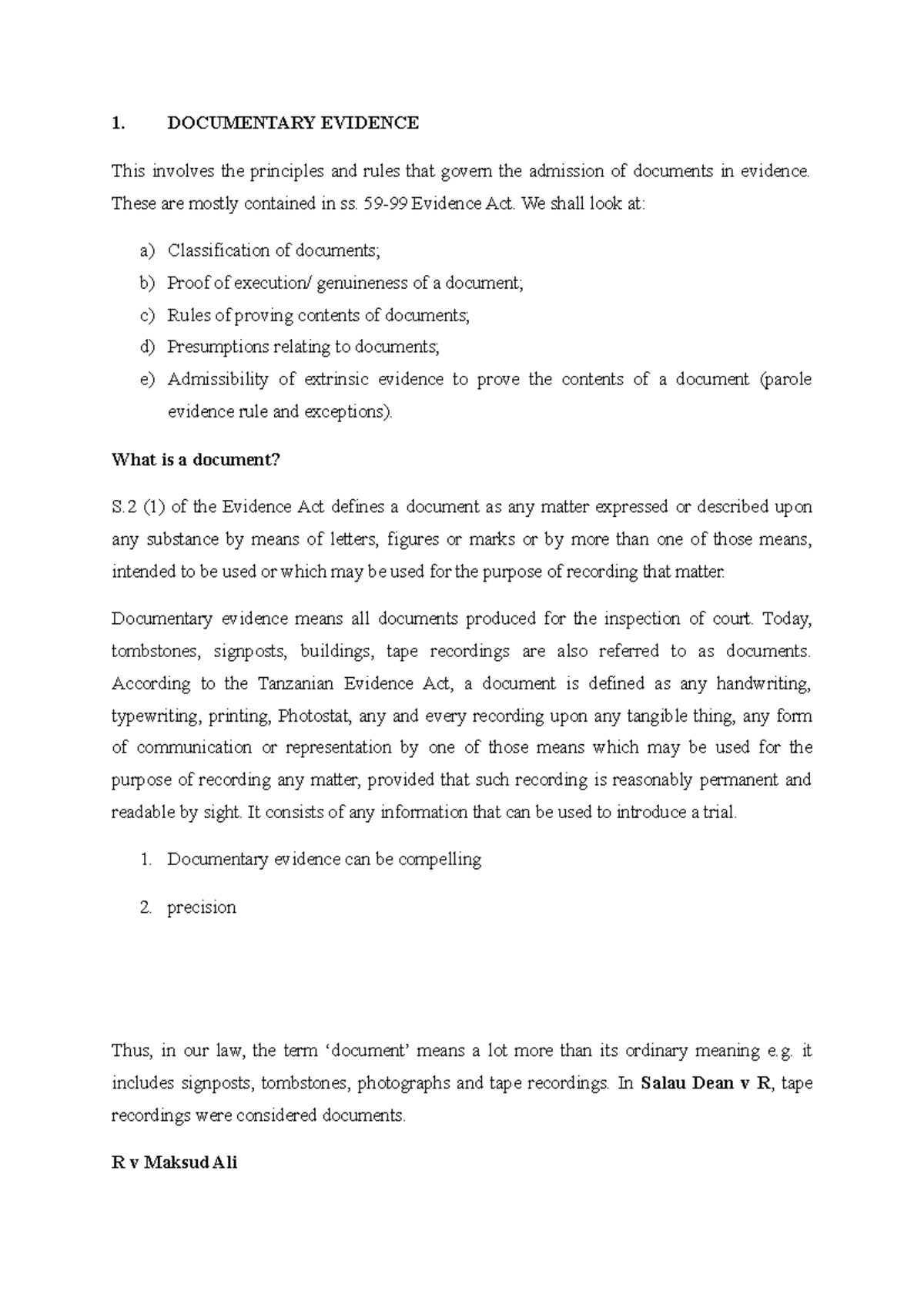 1. Documentary Evidence - 1. DOCUMENTARY EVIDENCE This involves the ...