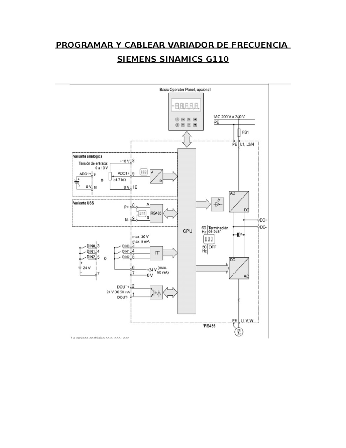 Programar y Cablear Variador de Frecuencia Sinamics g110 - PROGRAMAR Y CABLEAR VARIADOR DE - Studocu