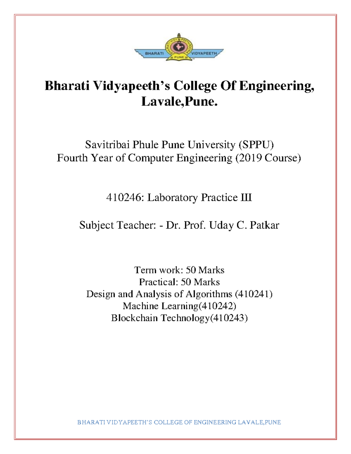 LP 3 UCP Lab Manual - yhjk - BHARATI VIDYAPEETH‘S COLLEGE OF ...