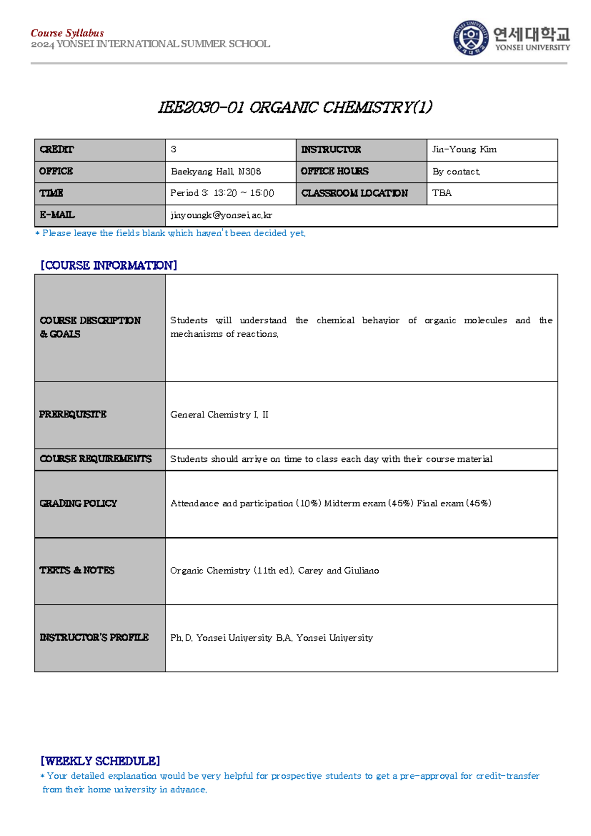 IEE203001 Course outline - Course Syllabus 2024 YONSEI INTERNATIONAL ...