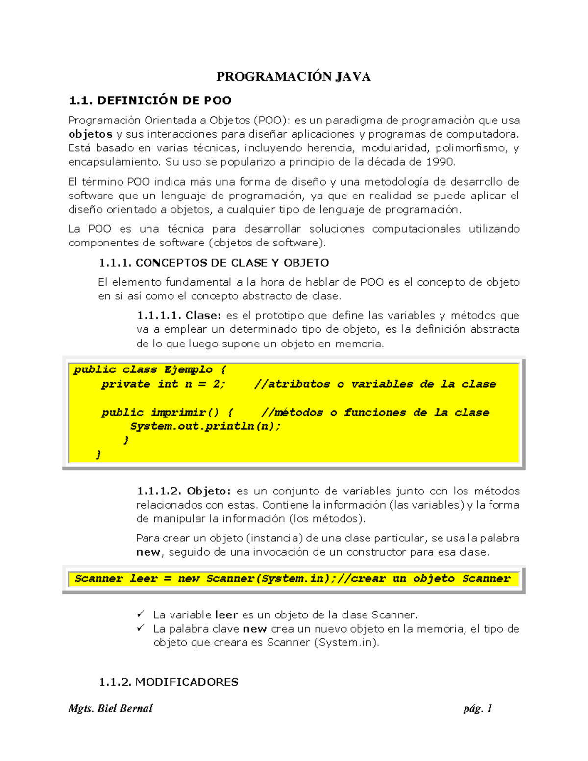 TEMA N°1 Estructura EN JAVA - PROGRAMACIÓN JAVA 1. DEFINICIÓN DE POO ...