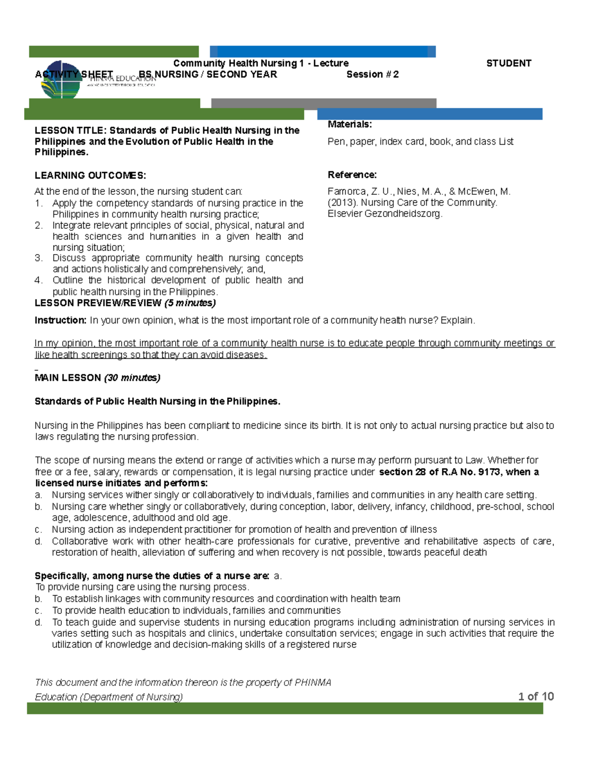 CHN1 Lec Session #2 SAS - community health nurse - Community Health ...