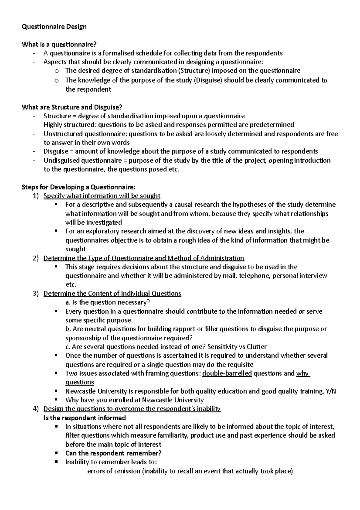 Lecture 3 - Quesionnaire Design What is a quesionnaire? - A ...