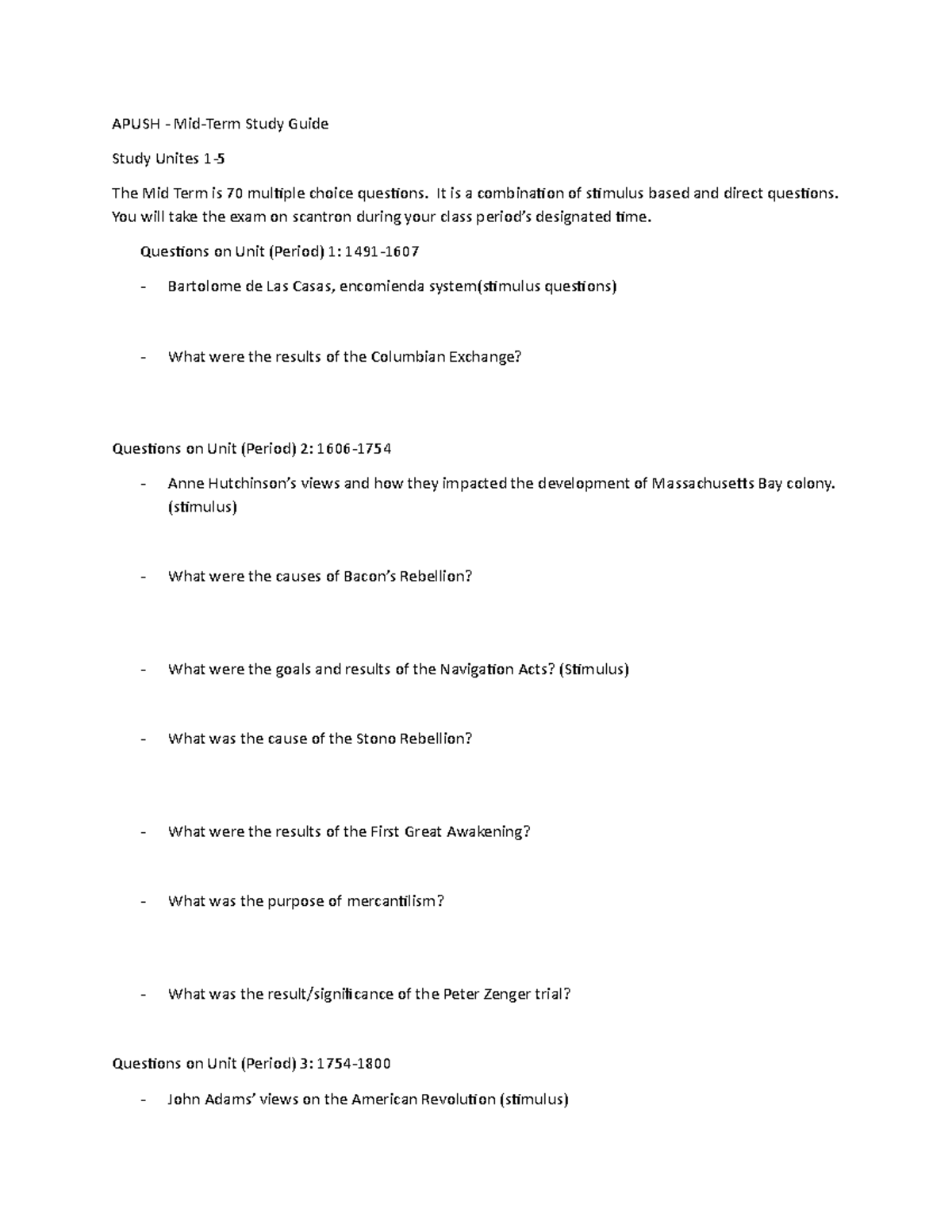 Apush Mid-Term Study Guide 2022 - APUSH - Mid-Term Study GuideStudy ...
