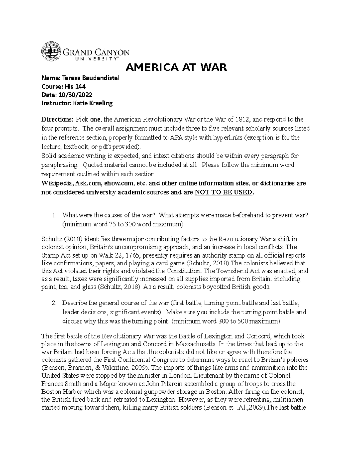 His 144 Topic 7 Writing Assignment - AMERICA AT WAR Name: Teresa ...
