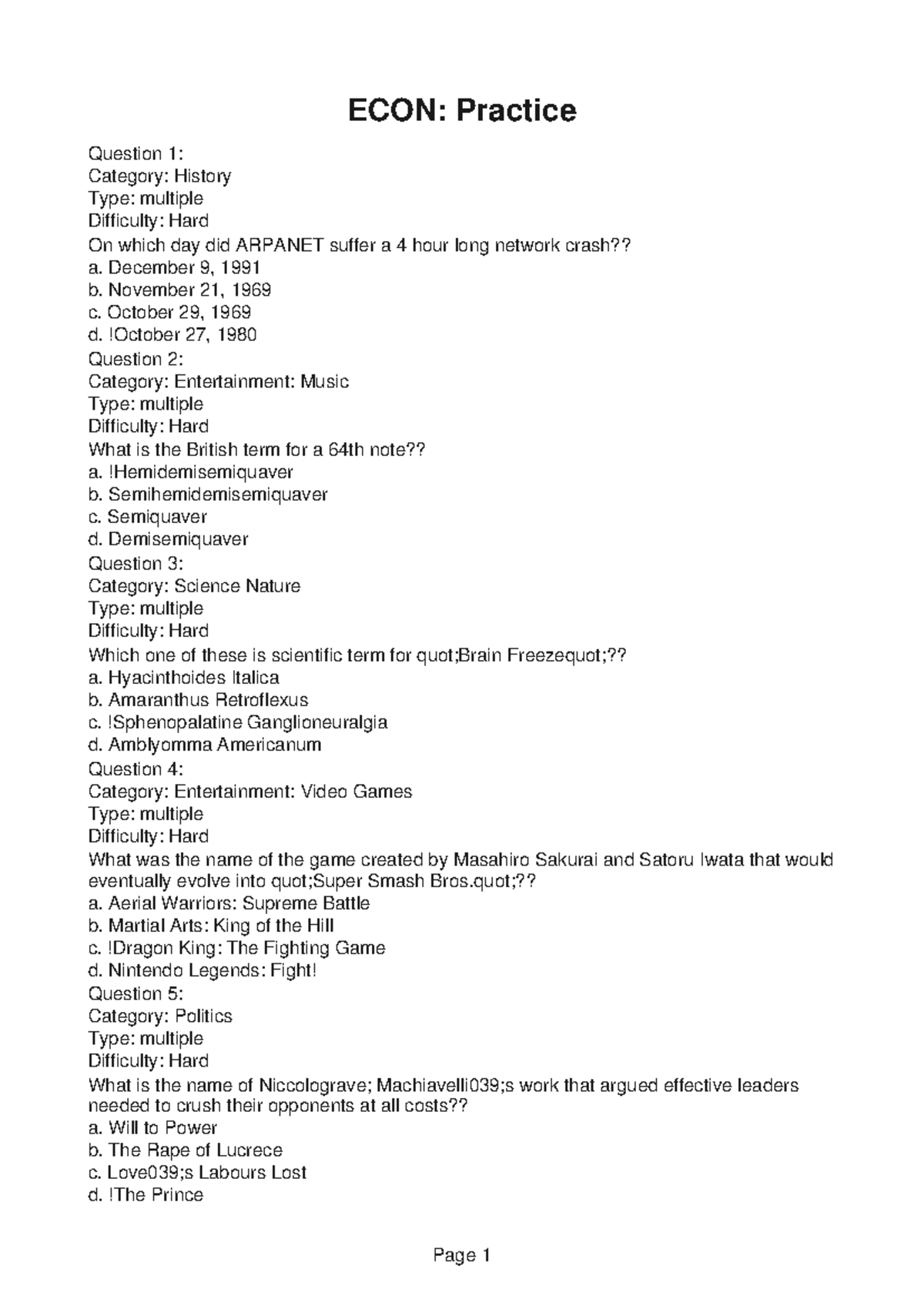 ECON281 Lecture 6 - ECON: Practice Question 1: Category: History Type ...