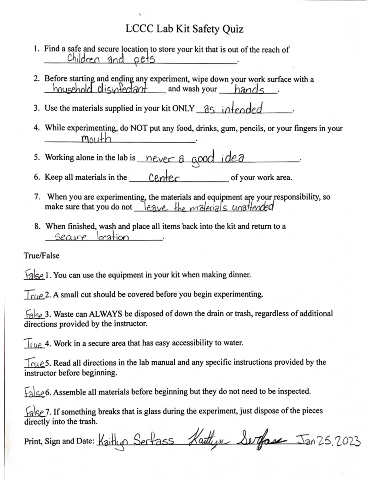 Lab Kit Safety Quiz - SDS 105 02 - Studocu