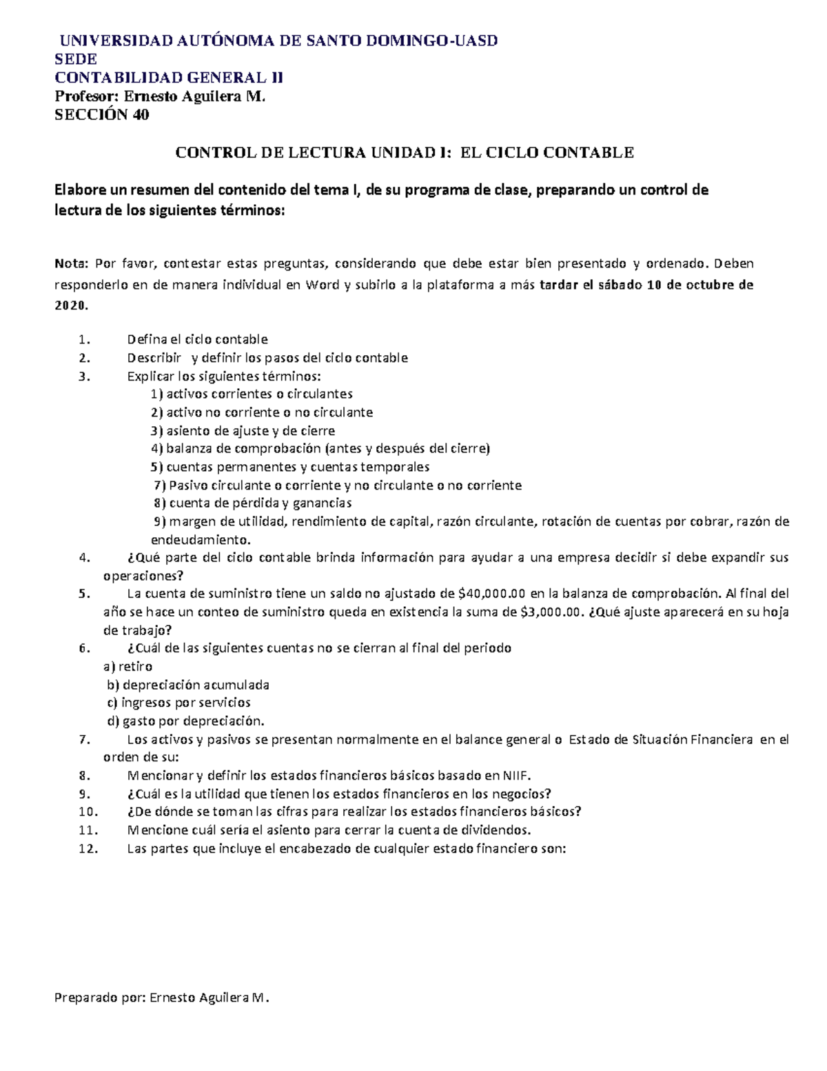 Control de lectura unidad I - Warning: TT: undefined function: 32 Preparado por: Ernesto ...
