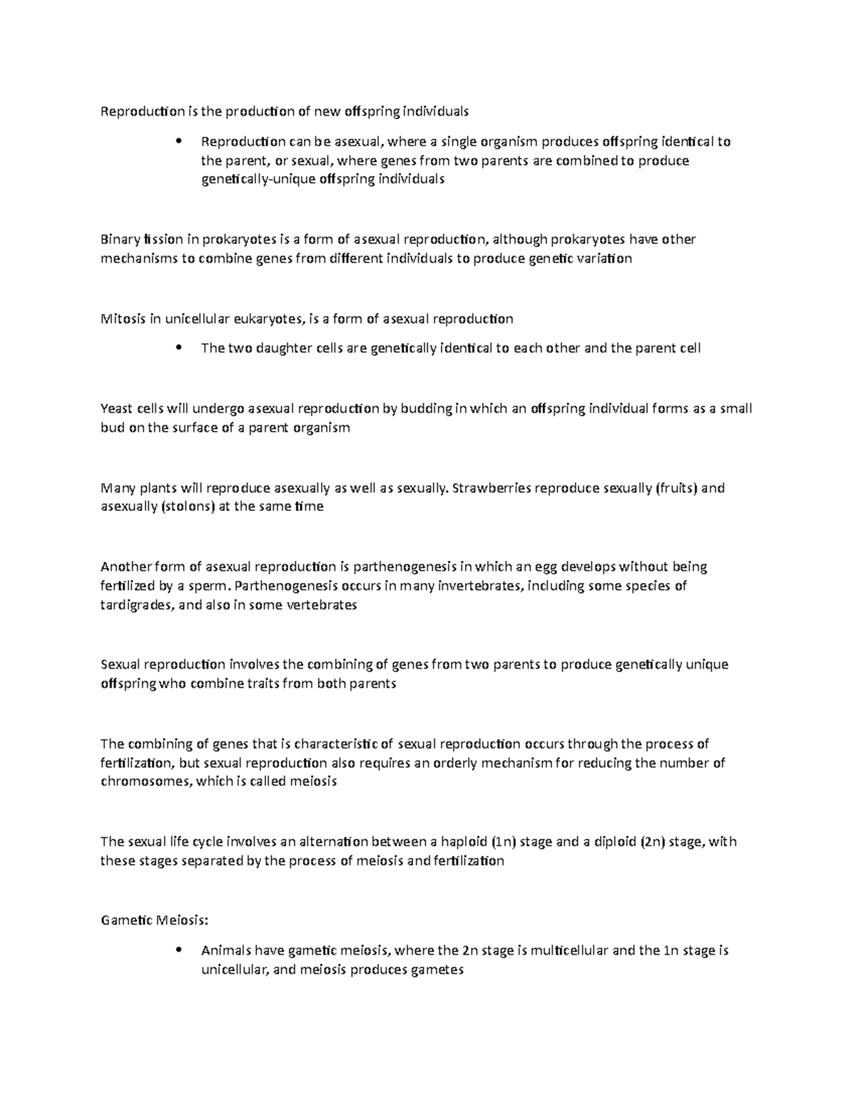 Bio notes 11 - Reproduction is the production of new offspring ...