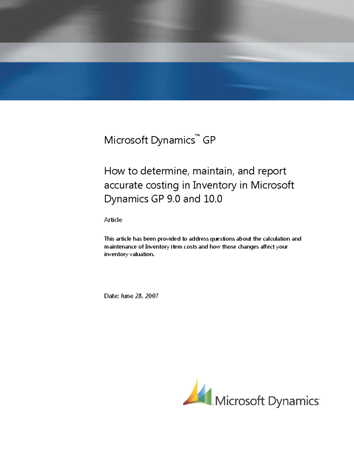 Microsoft Dynamics GP White Paper Accurate Inventory Costing ...