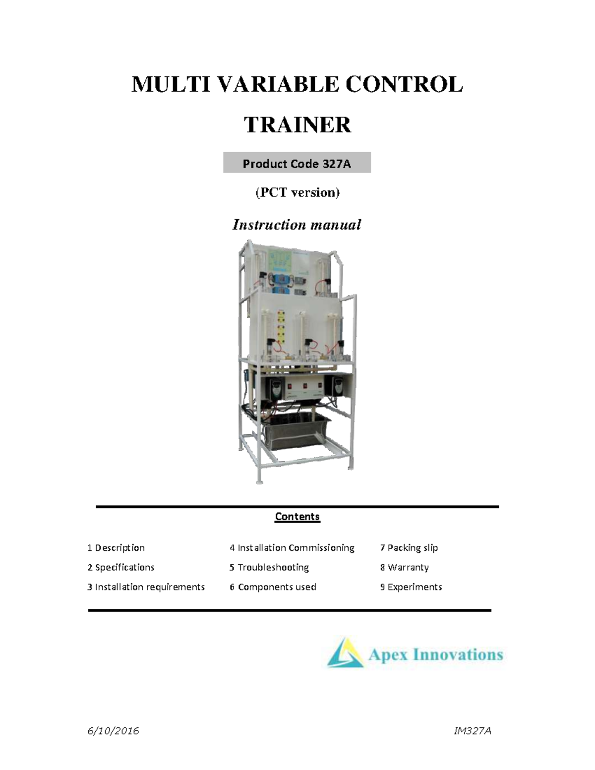 IM327A - 6/10/2016 IM327A MULTI VARIABLE CONTROL TRAINER (PCT version ...