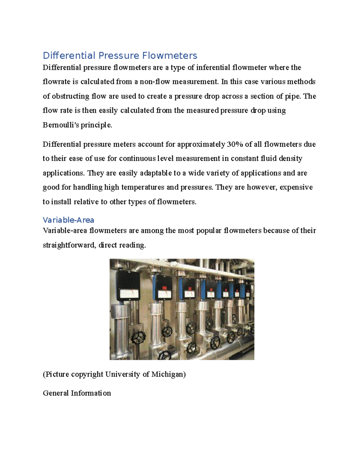 Flow measure in industrial process - Differential Pressure Flowmeters ...
