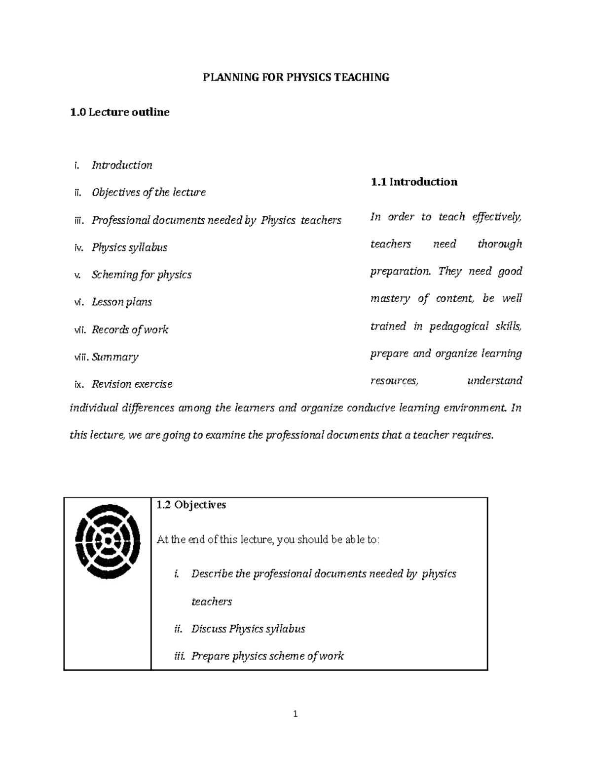 2022 ED 315 Planning FOR Physics Teaching - PLANNING FOR PHYSICS ...