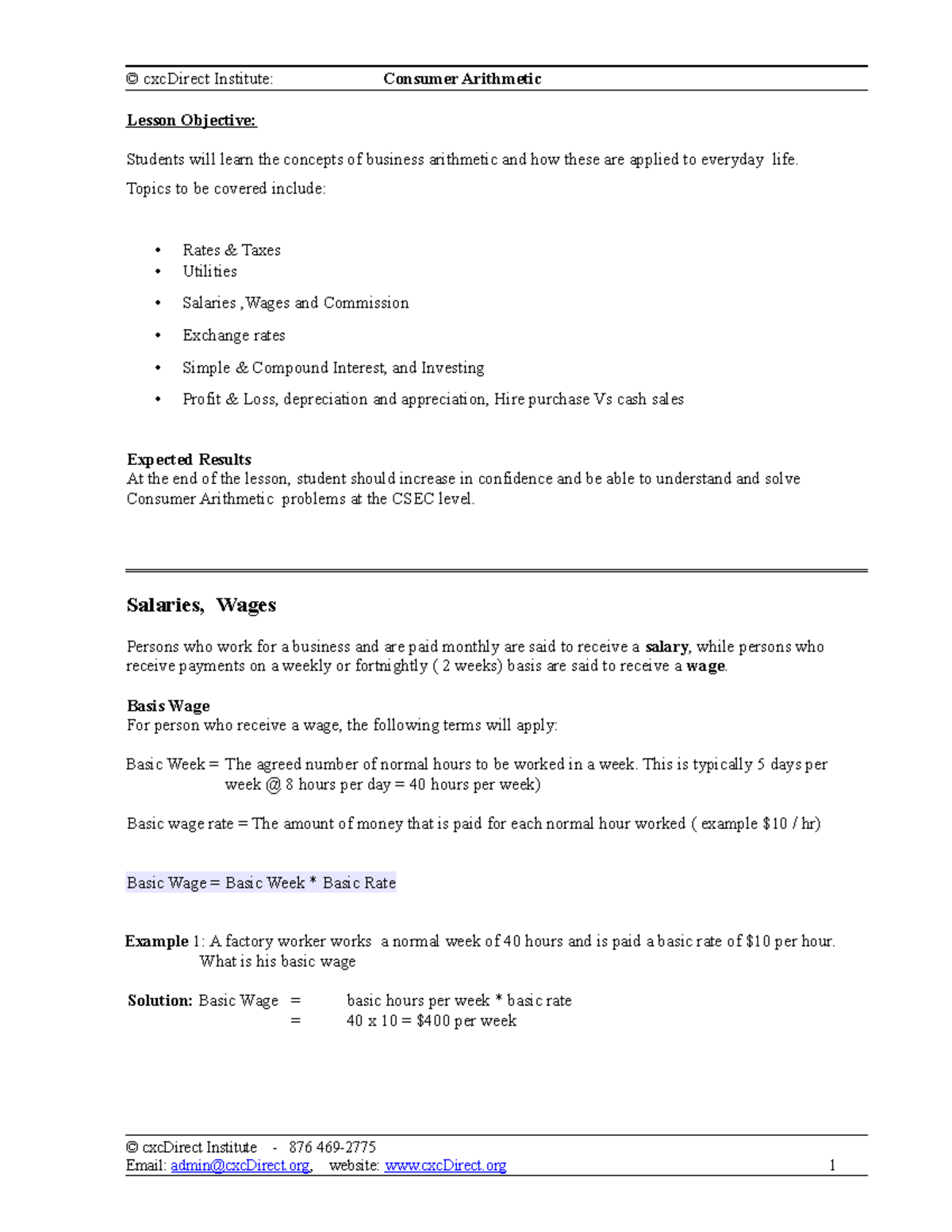 Consumer Arithmetic - Lesson Objective: Students will learn the ...