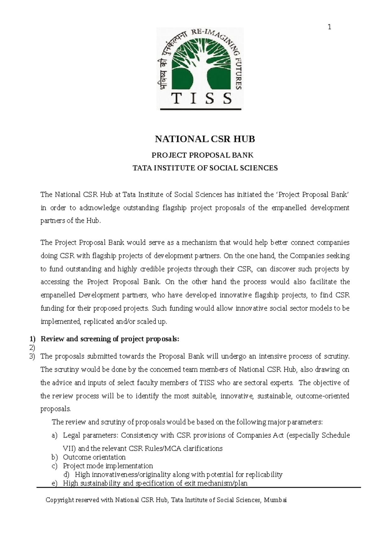 Project Proposal Framework - NATIONAL CSR HUB PROJECT PROPOSAL BANK ...