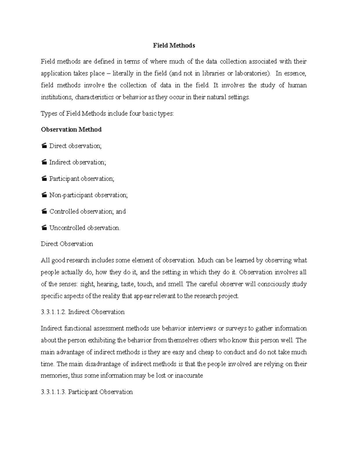 Field Methods - reading notes - Field Methods Field methods are defined ...