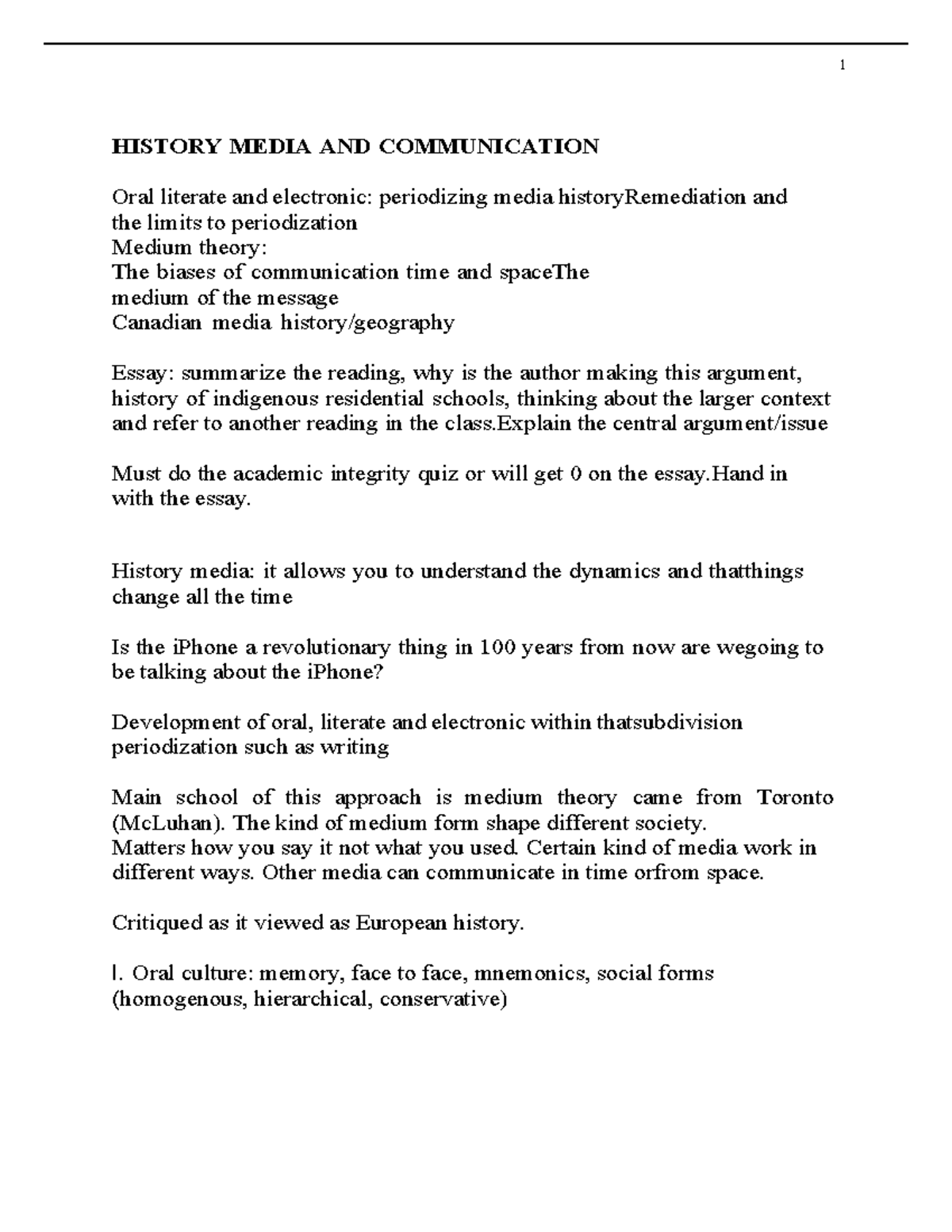 History Media and Communication - HISTORY MEDIA AND COMMUNICATION Oral ...
