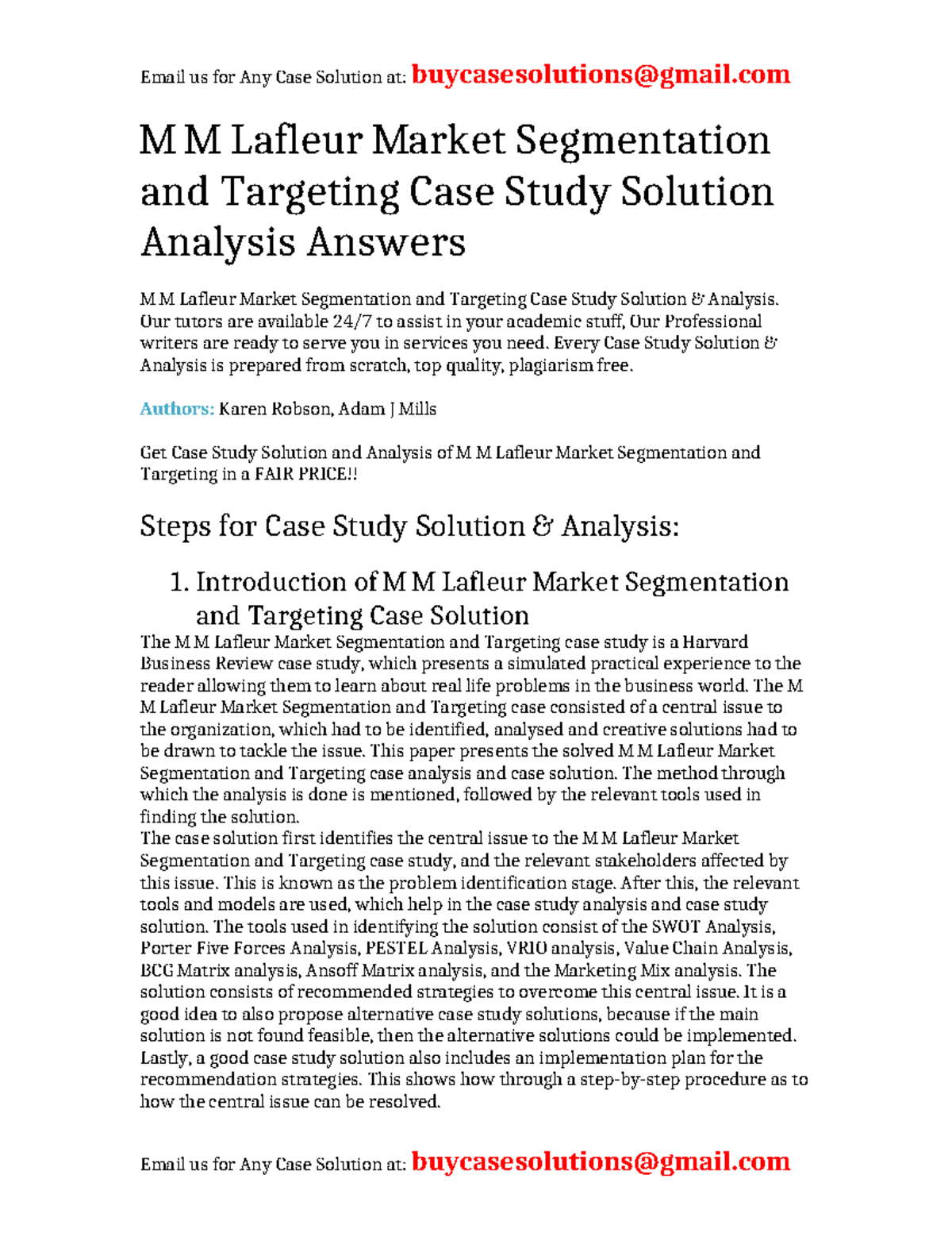 Case Solution M M Lafleur Market Segmentation and Targeting - M M Lafleur Market Segmentation ...