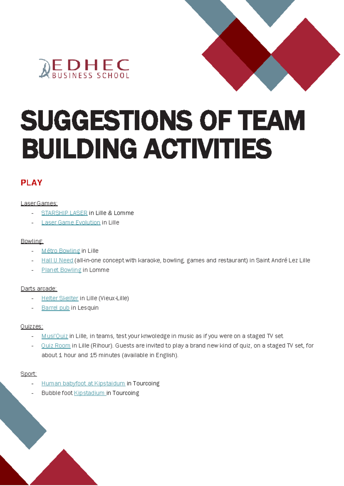 Liste of team building activities - SUGGESTIONS OF TEAM BUILDING ...