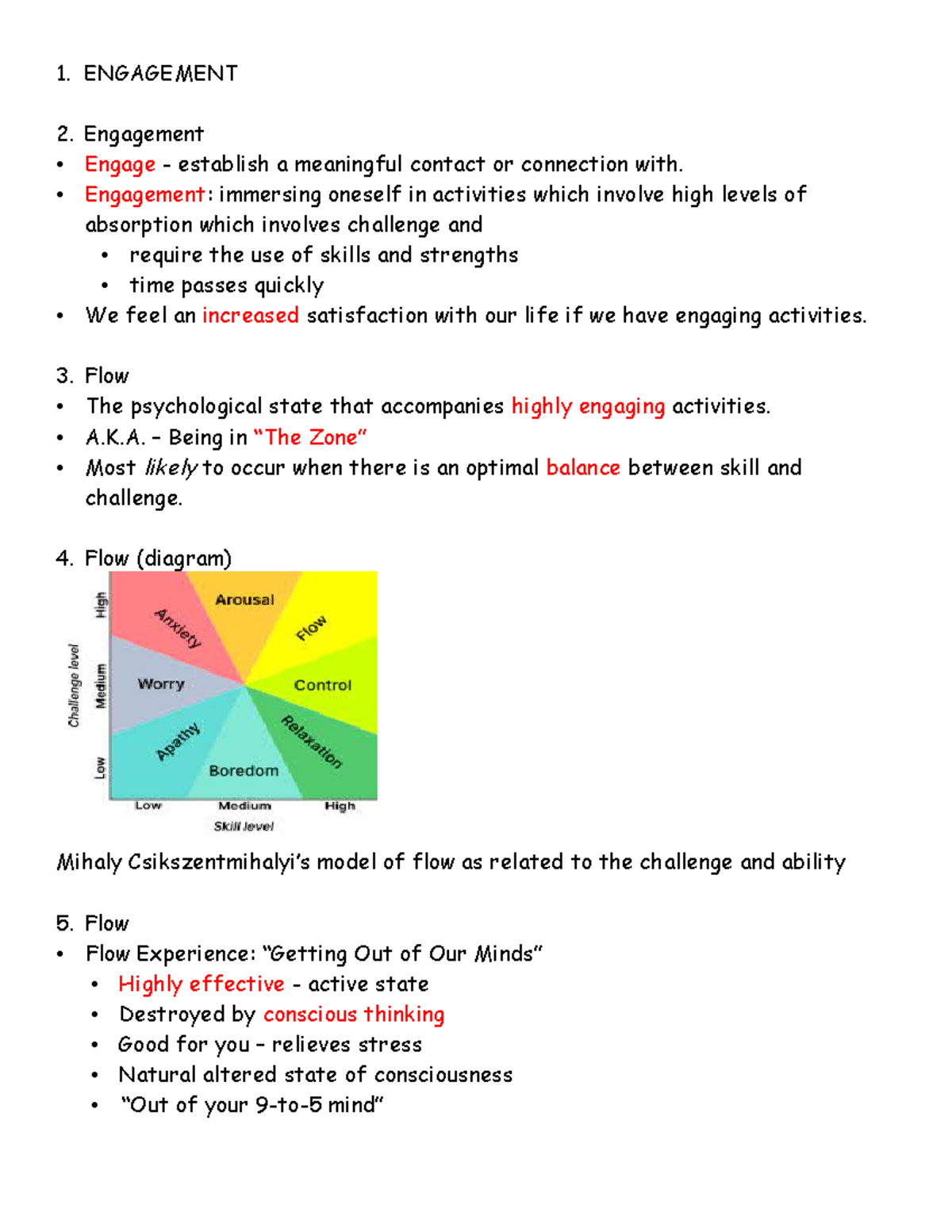 Positive Psych Notes - 1. ENGAGEMENT Engagement Engage - establish a ...