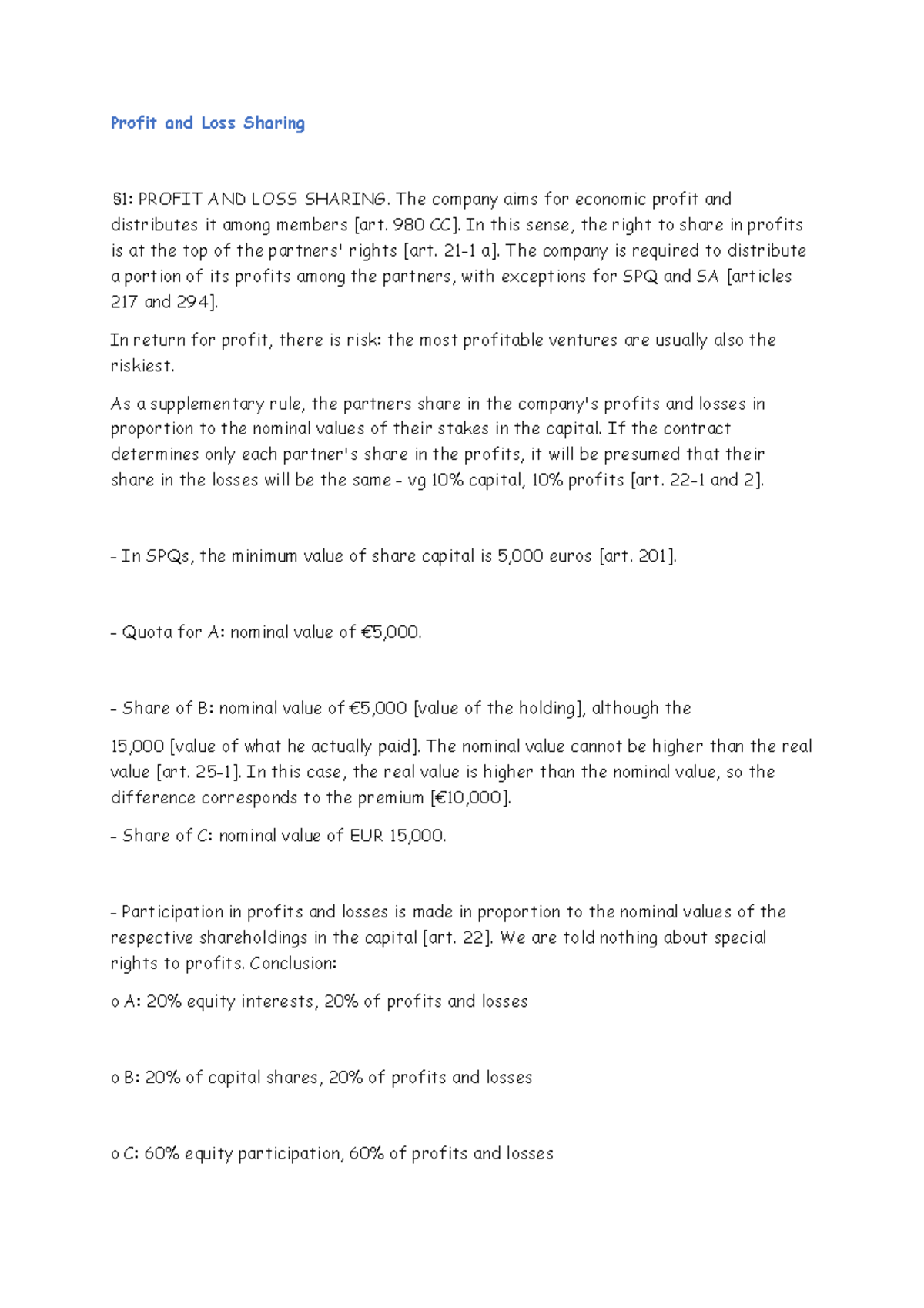 Profit and Loss Sharing 9 - Profit and Loss Sharing §1: PROFIT AND LOSS ...