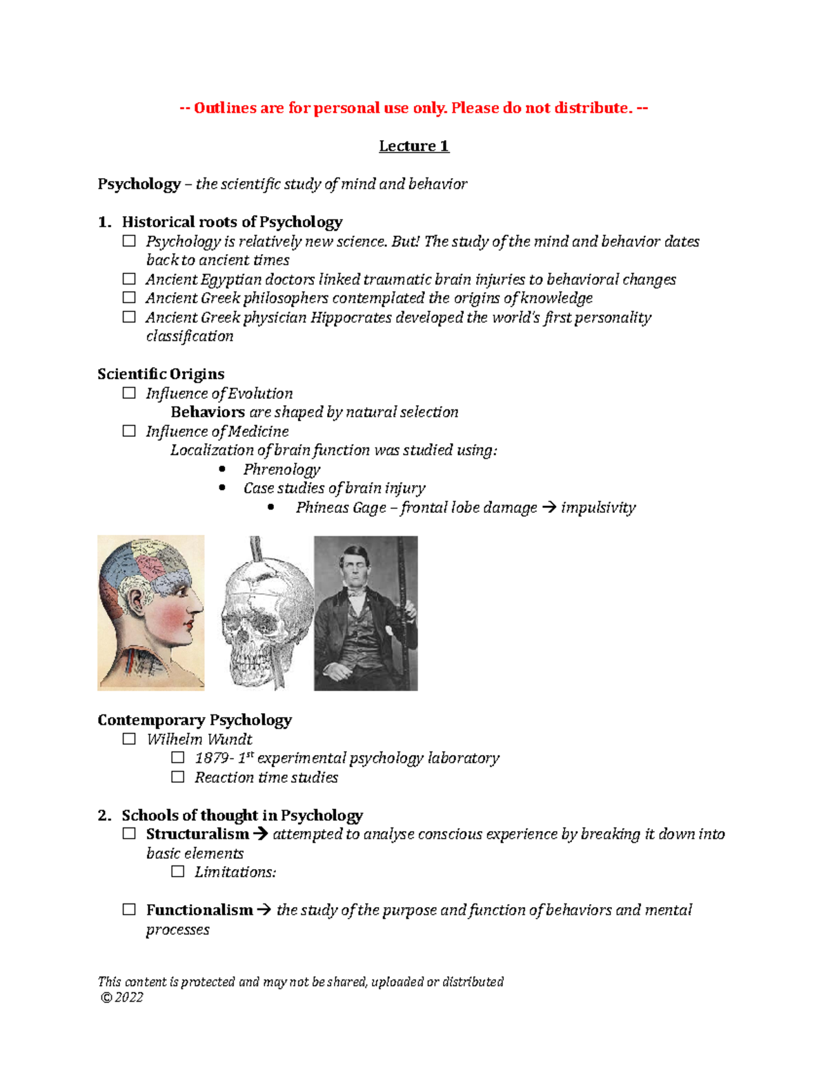 History of Psych Outline - Outlines are for personal use only. Please ...