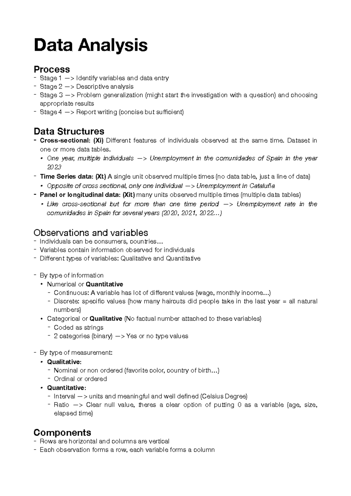 Data Analysis 1 Summary First Weeks Data Analysis Process Stage 1 — Identify Variables 