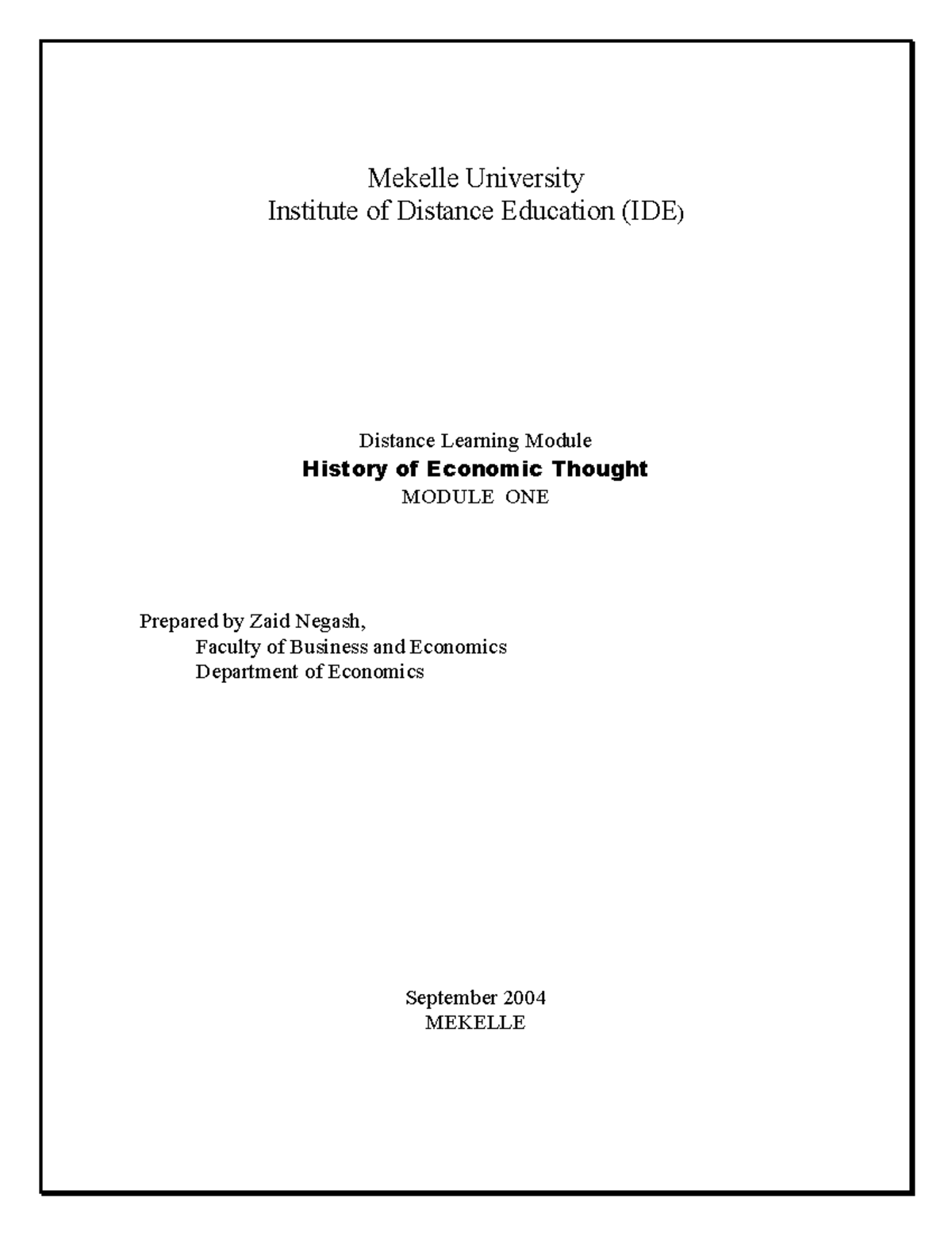 History of Economic thought module I - - Studocu