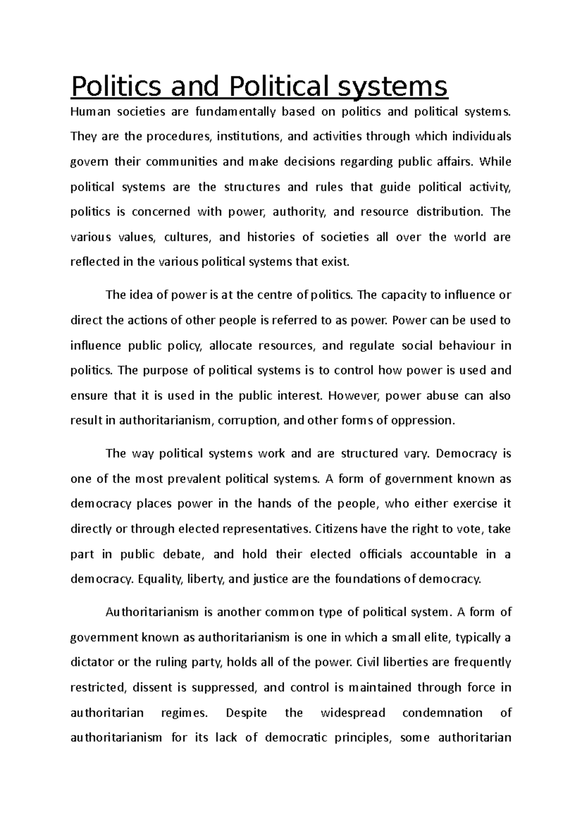 Politics and Political systems - They are the procedures, institutions ...