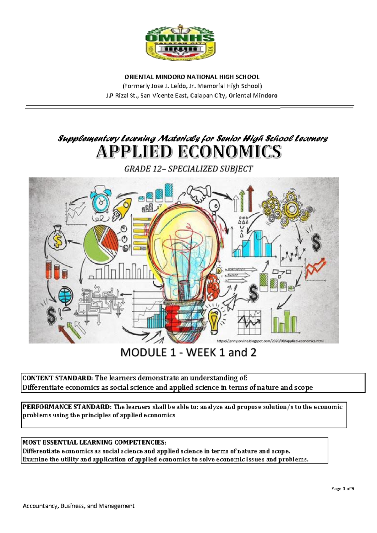 Applied- Economics- Module-1 edited - Page 1 of 9 ORIENTAL MINDORO ...
