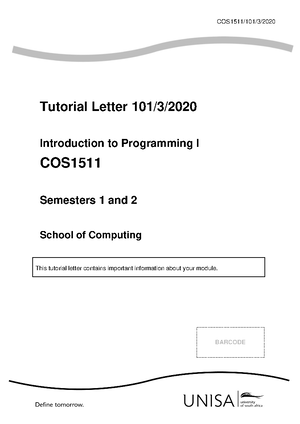 COS1511 TL101 2023 - Introduction to Programming - COS1511/101/0 ...