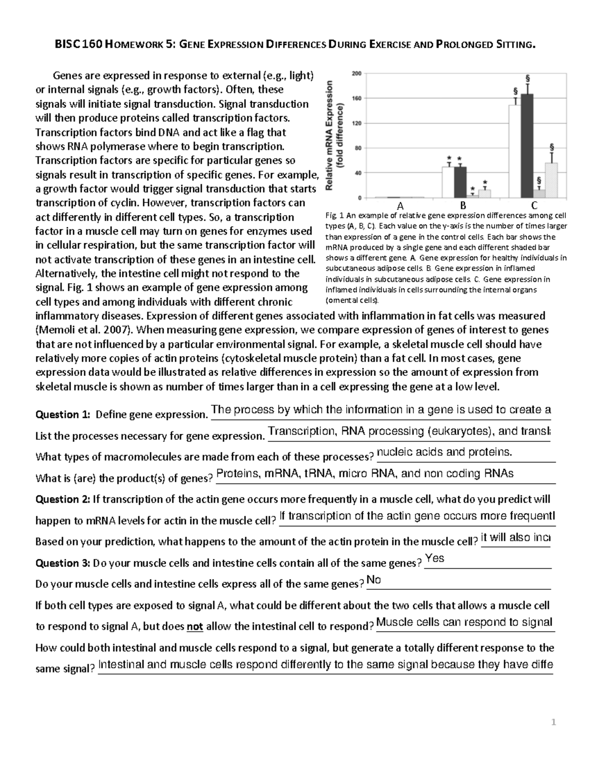 bisc homework 4 - BISC 160 H OMEWORK 5 : G ENE E XPRESSION D IFFERENCES ...