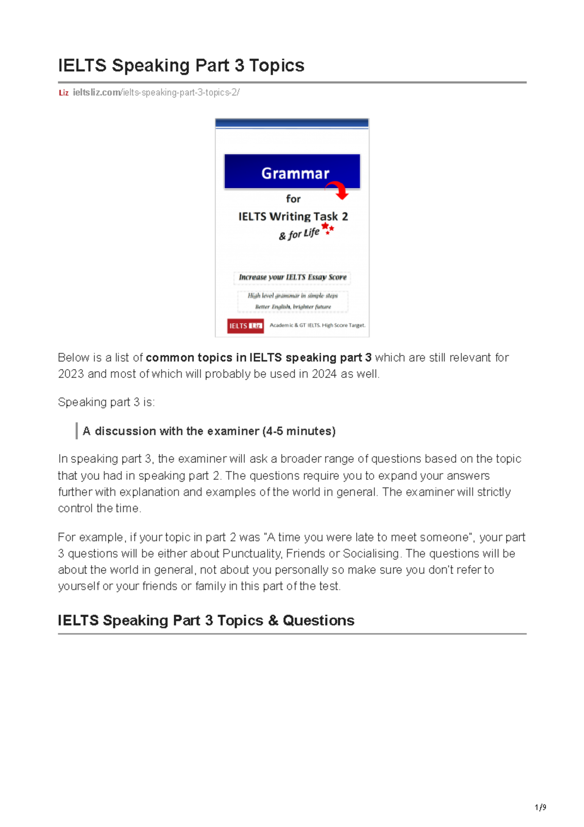 Ieltsliz.com- Ielts Speaking Part 3 Topics - IELTS Speaking Part 3 ...