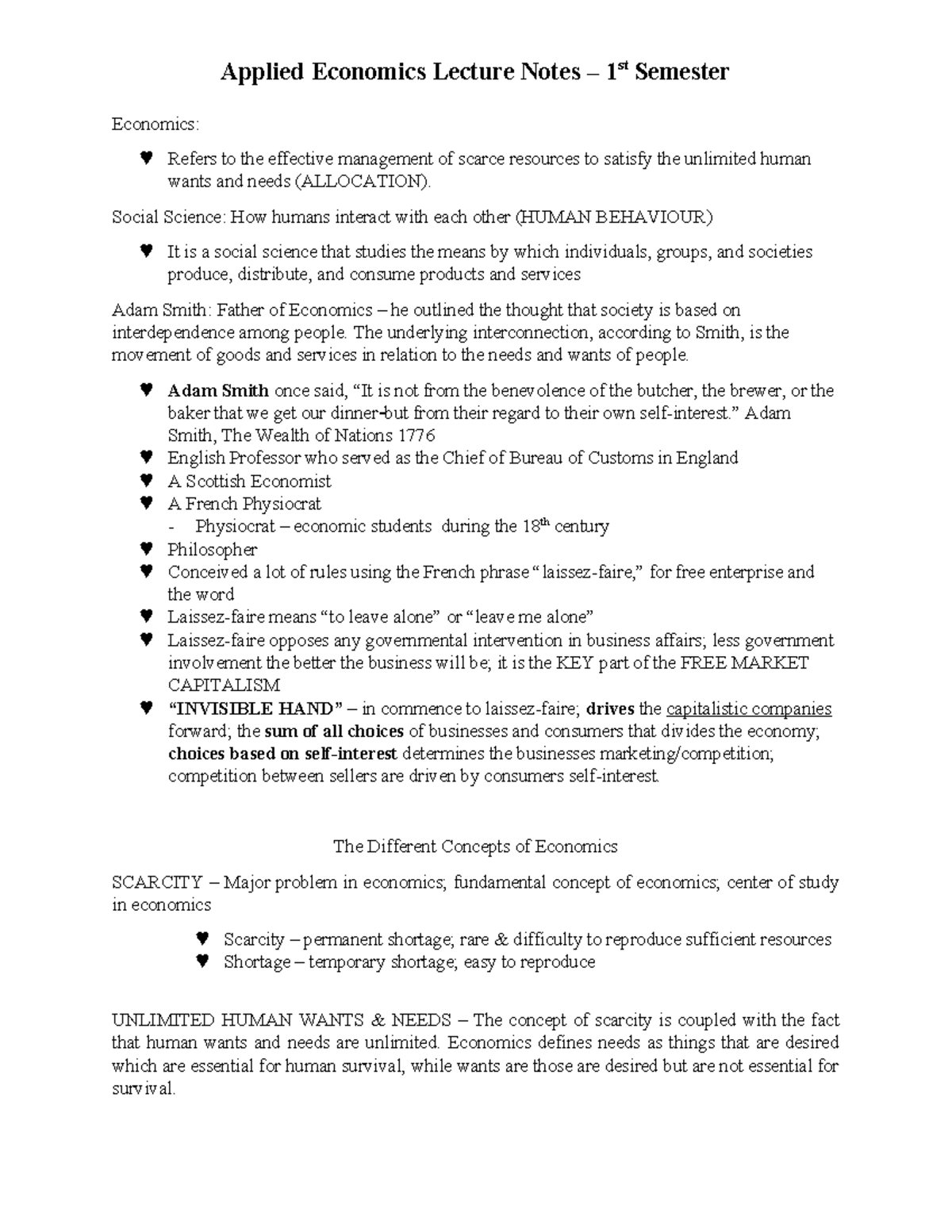 ECO Notes - Applied Economics Lecture Notes – 1 Semester Economics ...