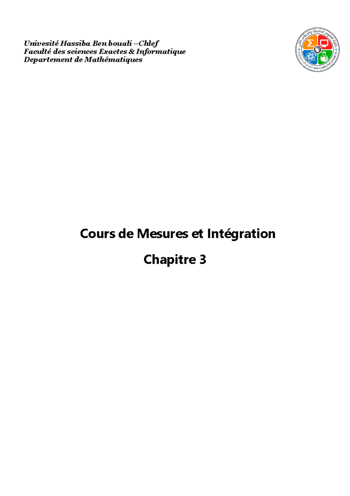 Cours de Mesures et Integration chapitre 3 - Univesité Hassiba Ben bouali – Chlef Faculté des ...