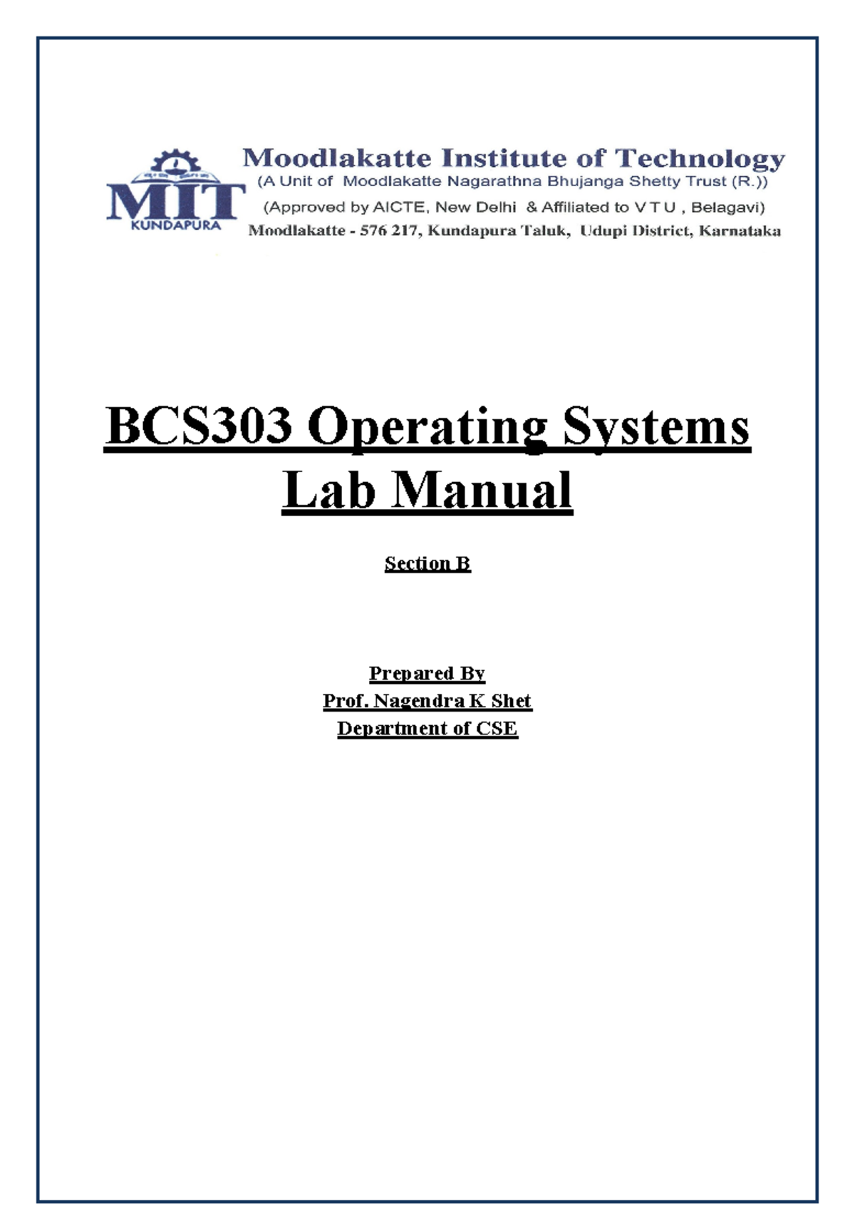 BCS303 0 Lab Manual B - BCS303 Operating Systems Lab Manual Section B ...