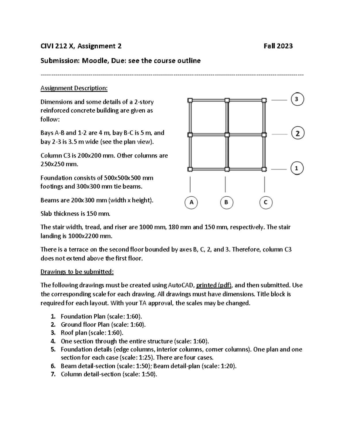 Assignment 2 - Column C3 is 200x200 mm. Other columns are 250x250 mm ...