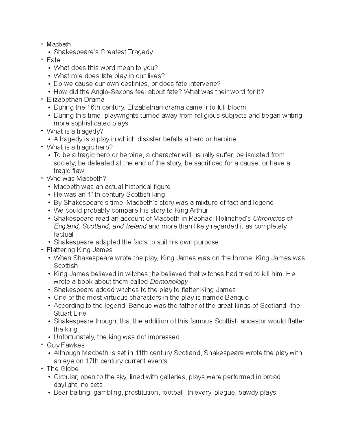 Intro Notes - Grade: A - Macbeth • Shakespeare’s Greatest Tragedy ...