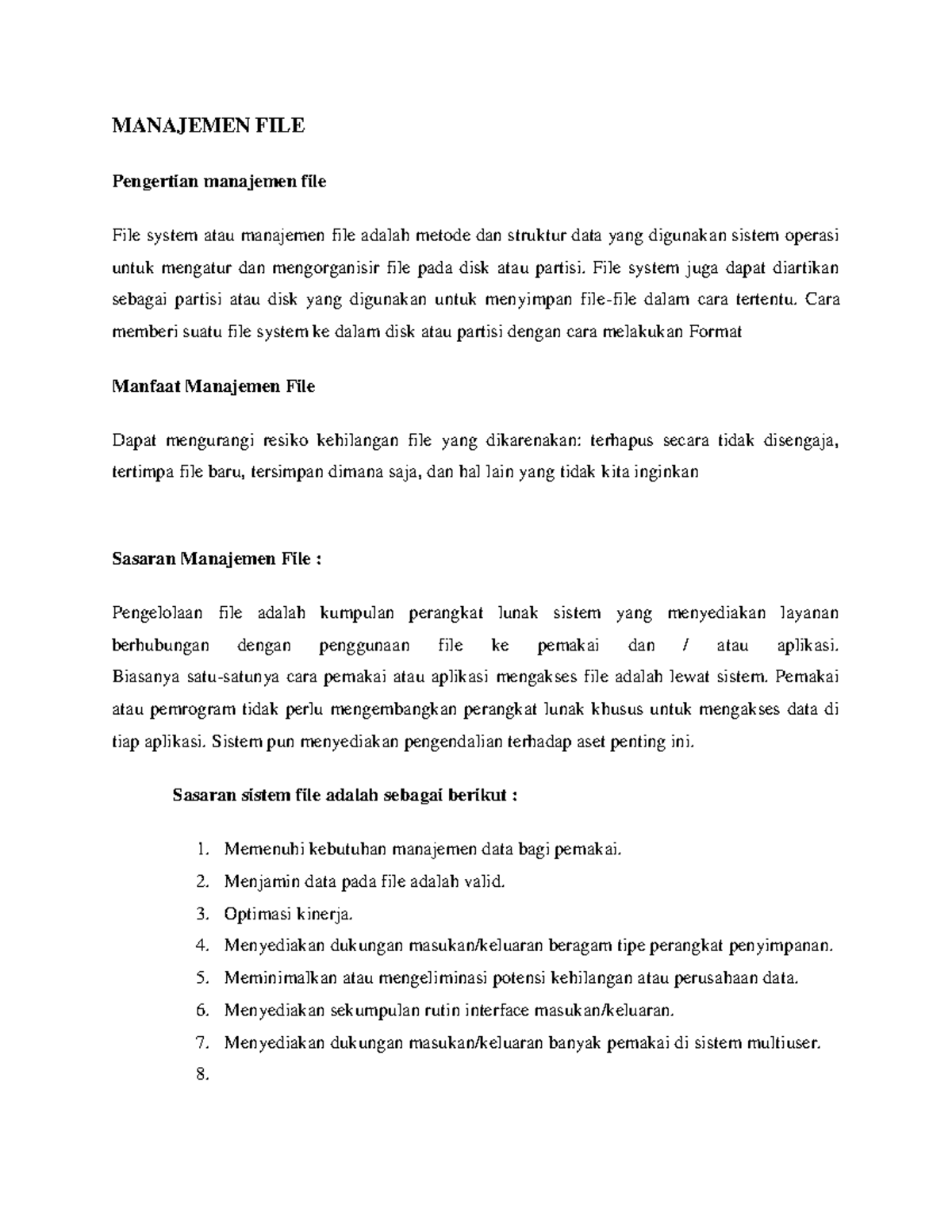 Modul-9 Manajemen File - MANAJEMEN FILE Pengertian manajemen file File ...