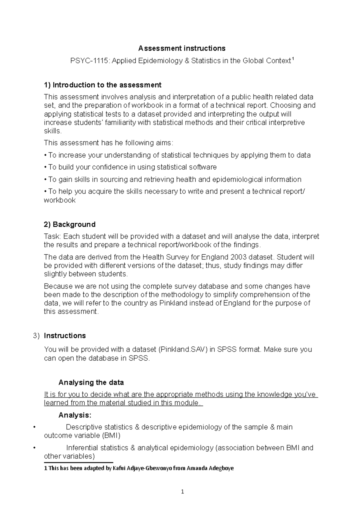 Assessment instructions 2020 - 1 Assessment instructions PSYC-1115 ...