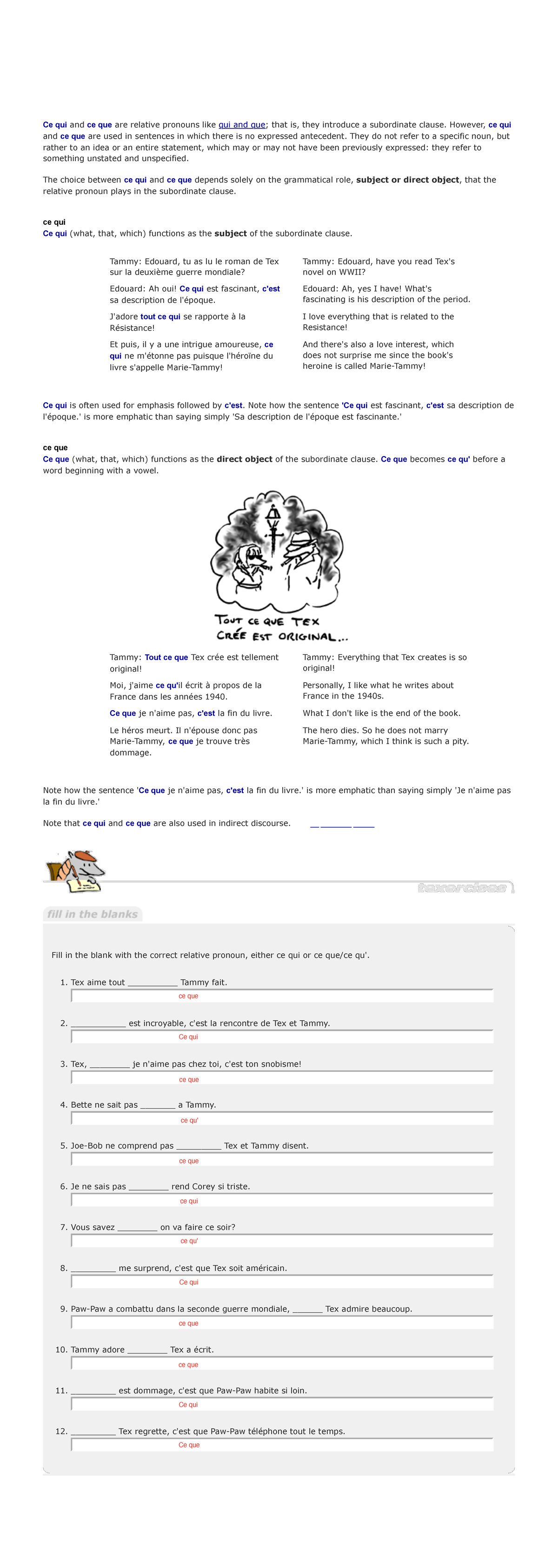 Les pronoms relatifs ce qui, ce que, etc - Ce qui and ce que are ...