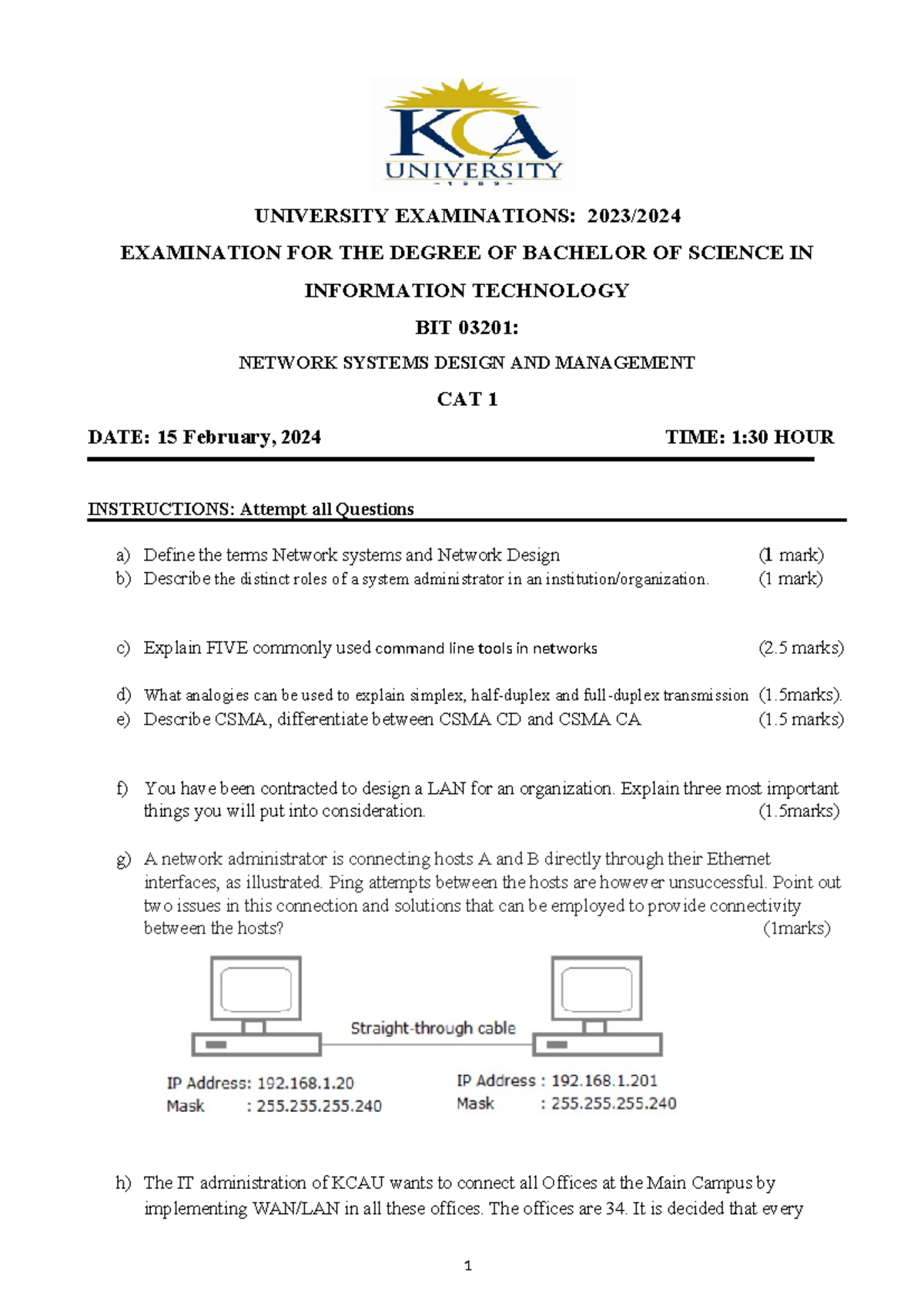 CAT 1 network - UNIVERSITY EXAMINATIONS: 2023/ EXAMINATION FOR THE ...