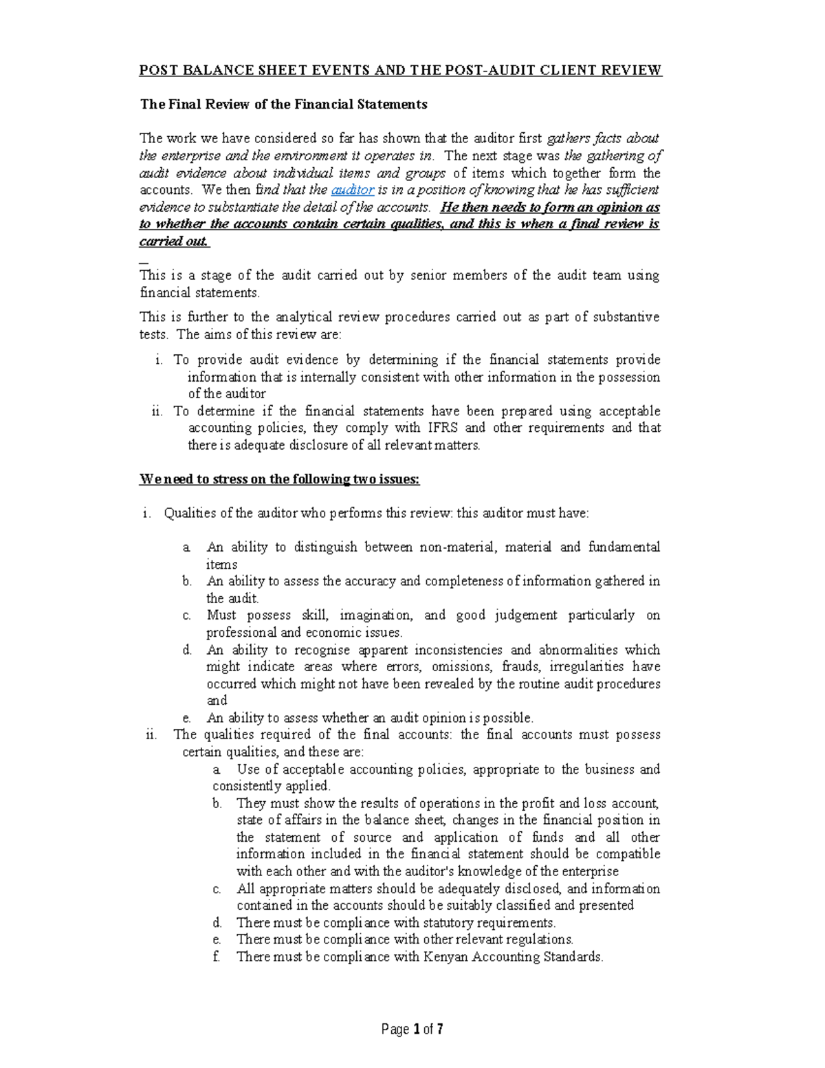 Lesson 5- POST Balance Sheet Events - POST BALANCE SHEET EVENTS AND THE ...