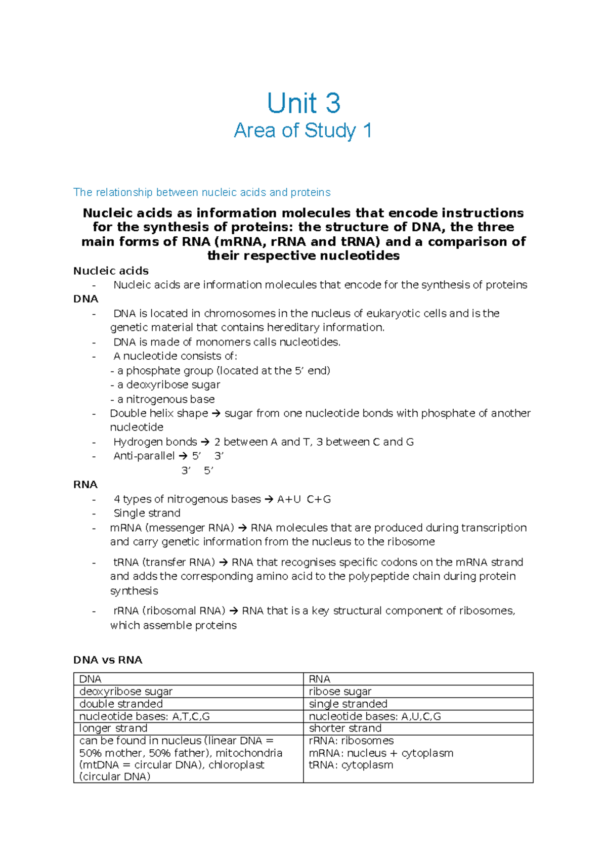 Vce biology 34 study design notes - Unit 3 Area of Study 1 The ...